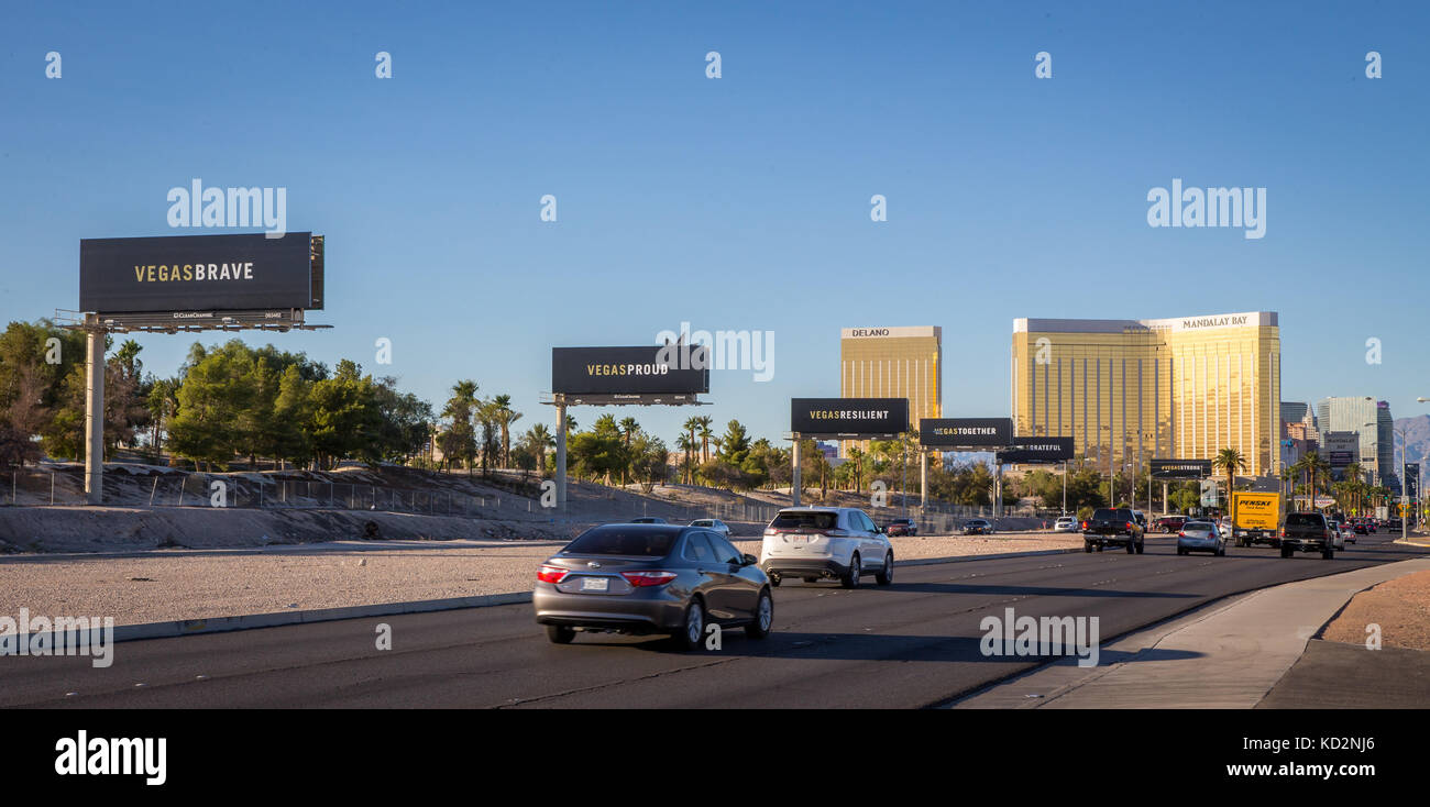 Las Vegas, NV, USA. 9th Oct, 2017. Signage on the Las vegas Strip ...