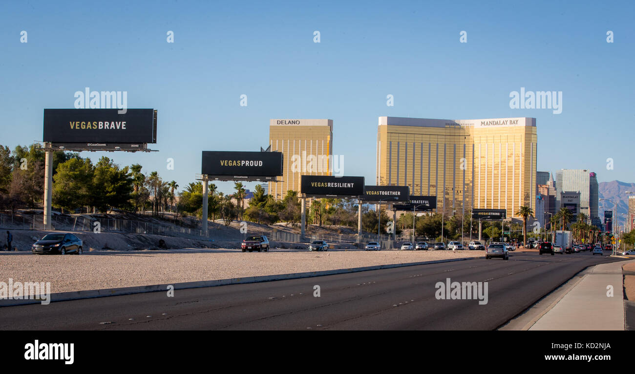 Las Vegas, NV, USA. 9th Oct, 2017. Signage on the Las vegas Strip ...