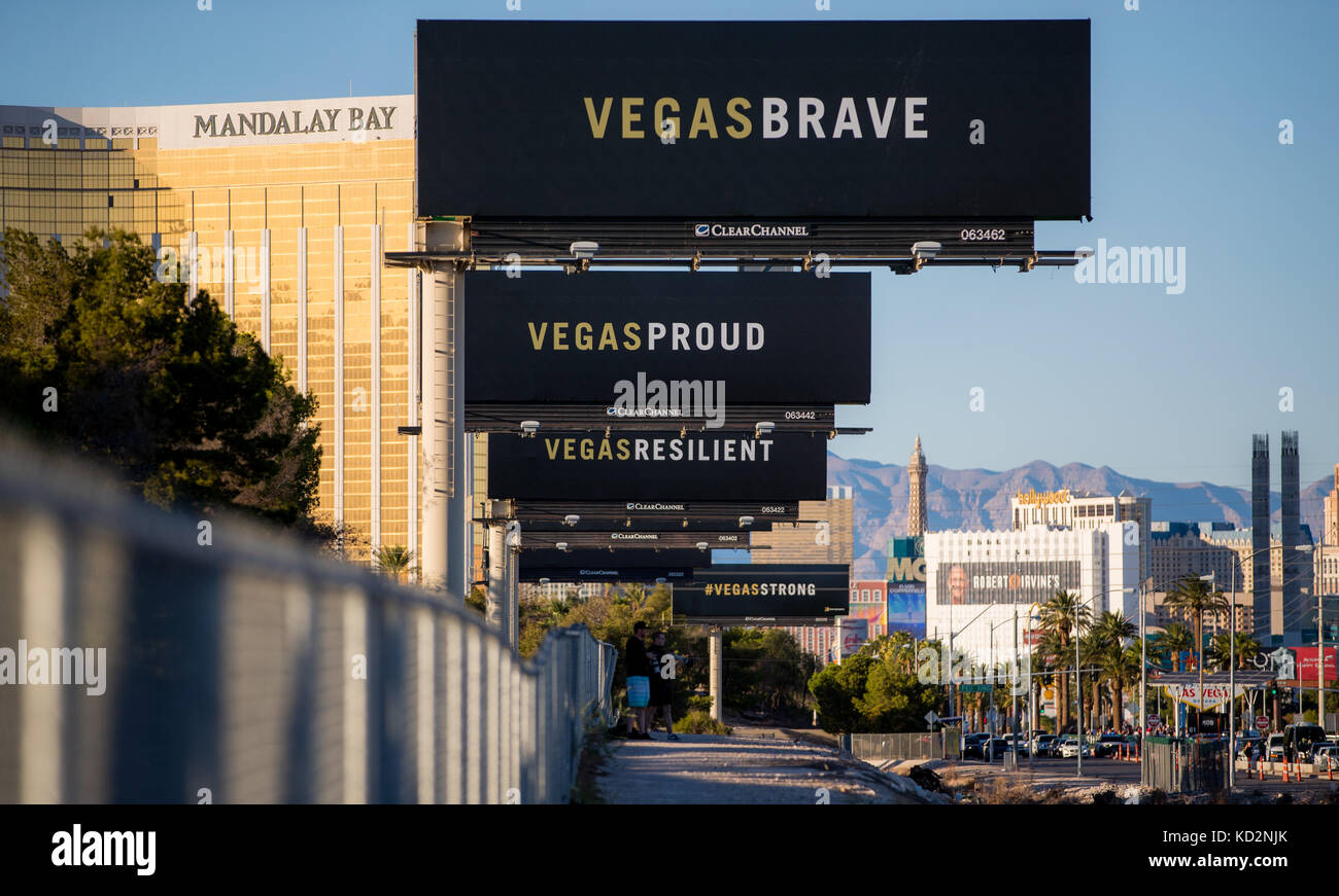 Las Vegas, NV, USA. 9th Oct, 2017. Signage on the Las vegas Strip ...