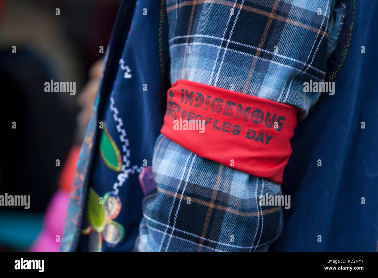 Seattle, United States. 09th Oct, 2017. A tribe member with an armband ...
