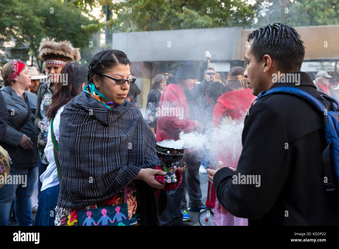 Seattle, United States. 09th Oct, 2017. Tribe member with a ritual ...