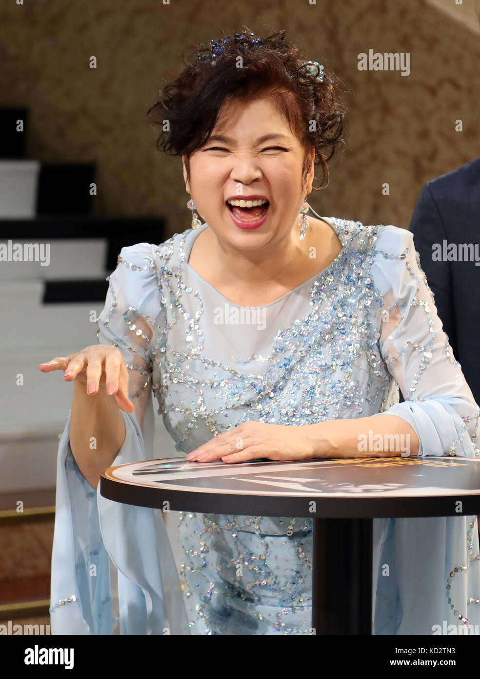 Tokyo, Japan. 10th Oct, 2017. Japanese singer Aki Yashiro smiles as she ...