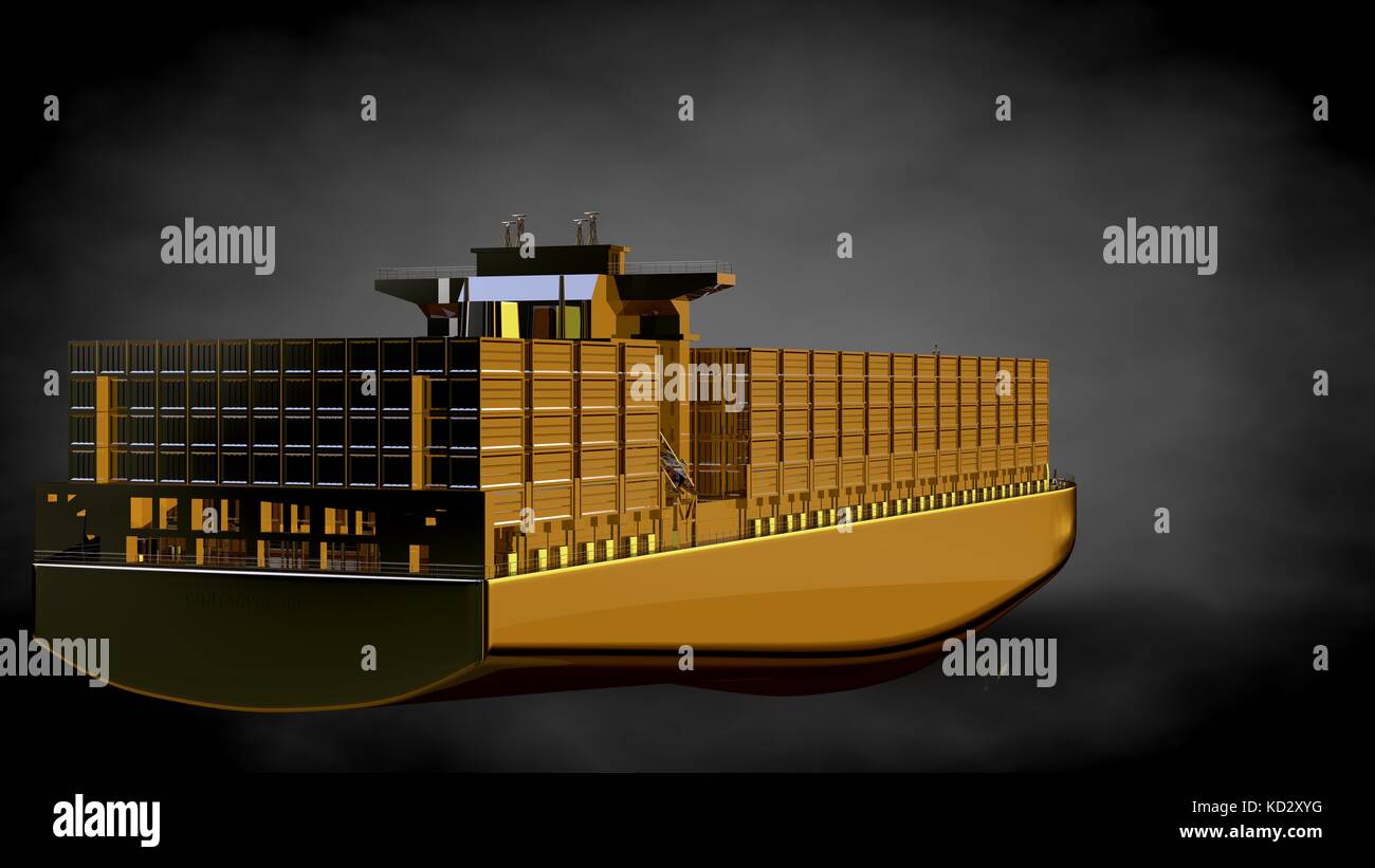 3d rendering of a golden ship on a dark background Stock Photo - Alamy