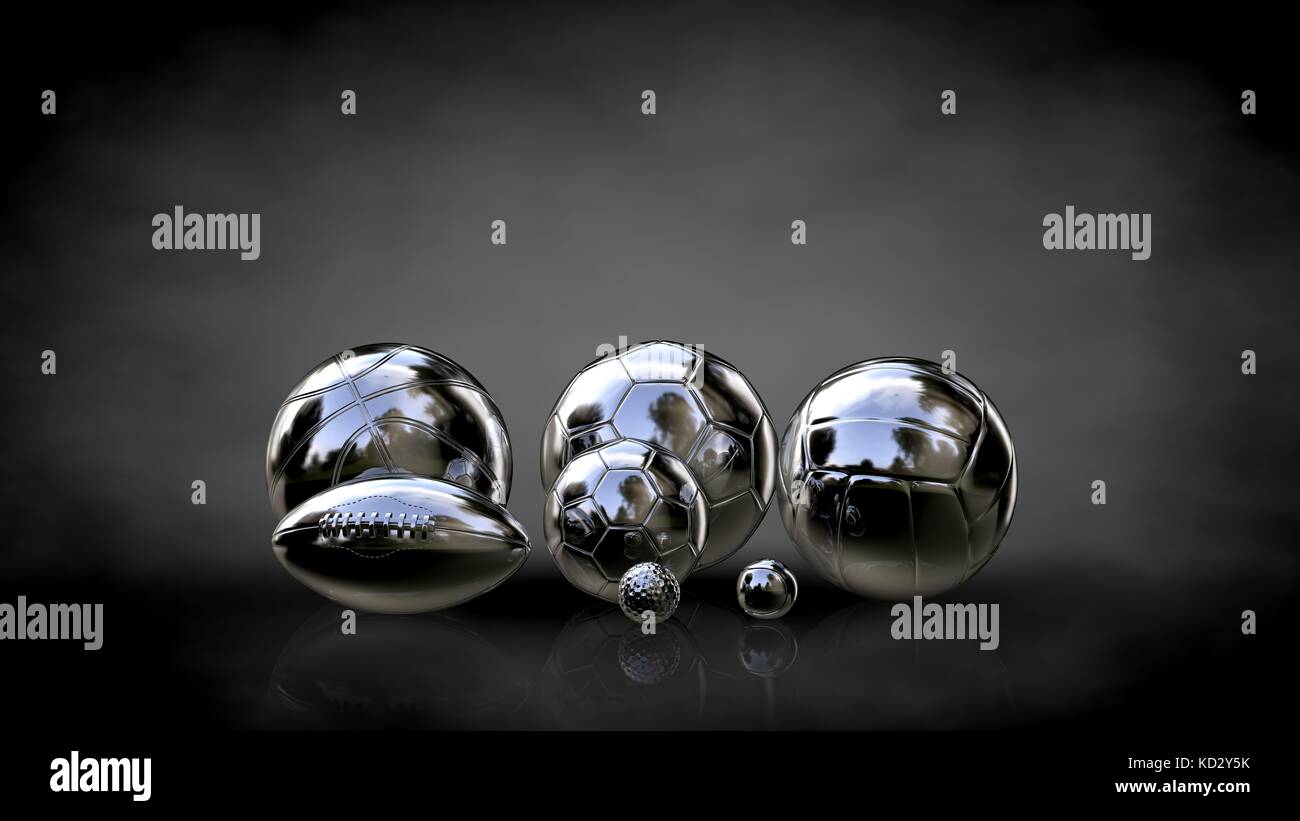 3d rendering of a metalic reflective balls on a dark background Stock ...
