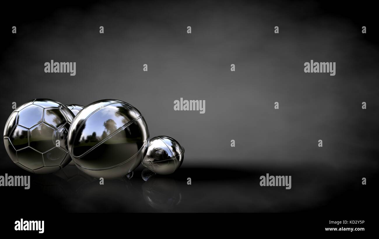 3d rendering of a metalic reflective balls on a dark background Stock ...