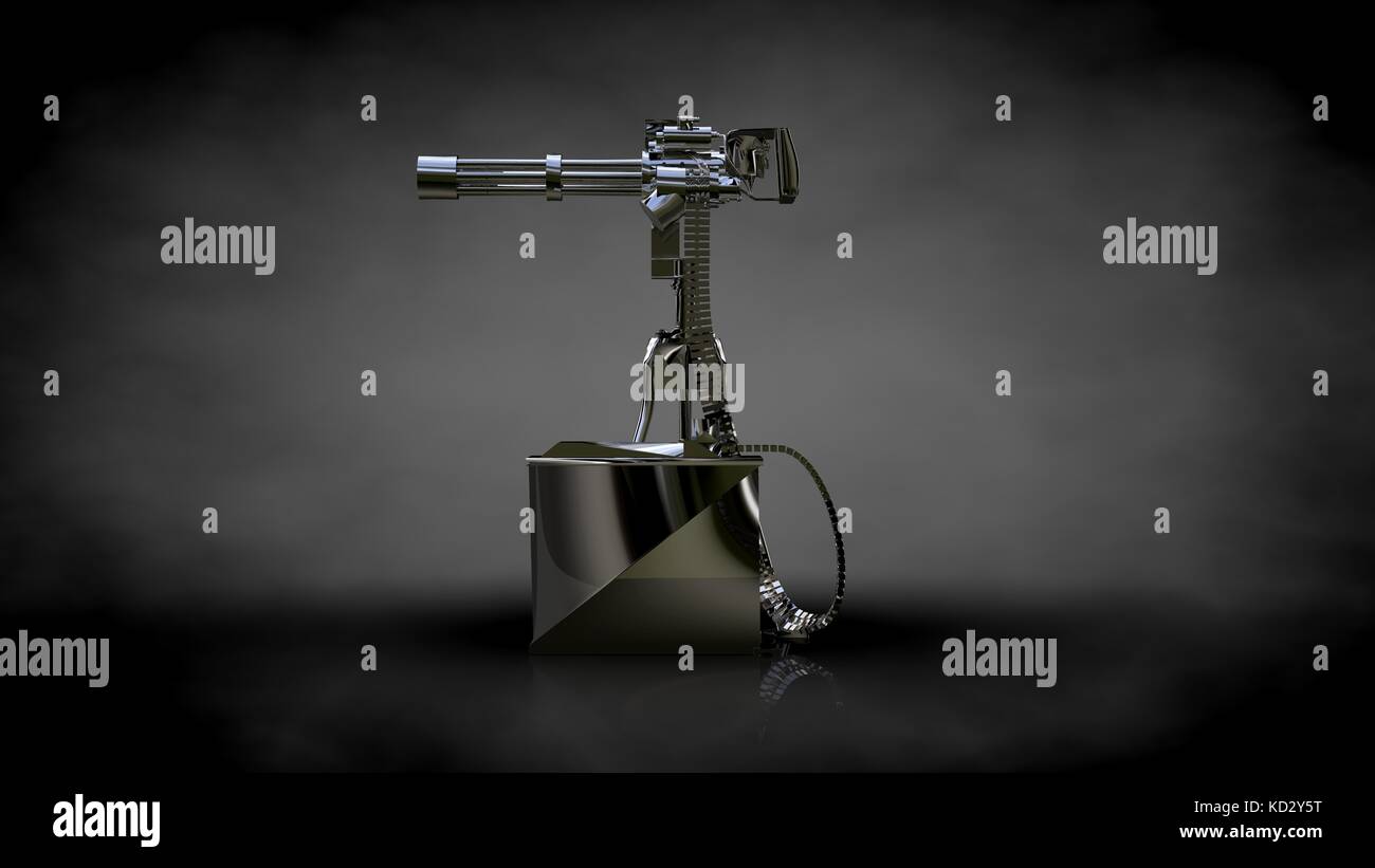 3d rendering of a metalic reflective shoot gun on a dark background ...