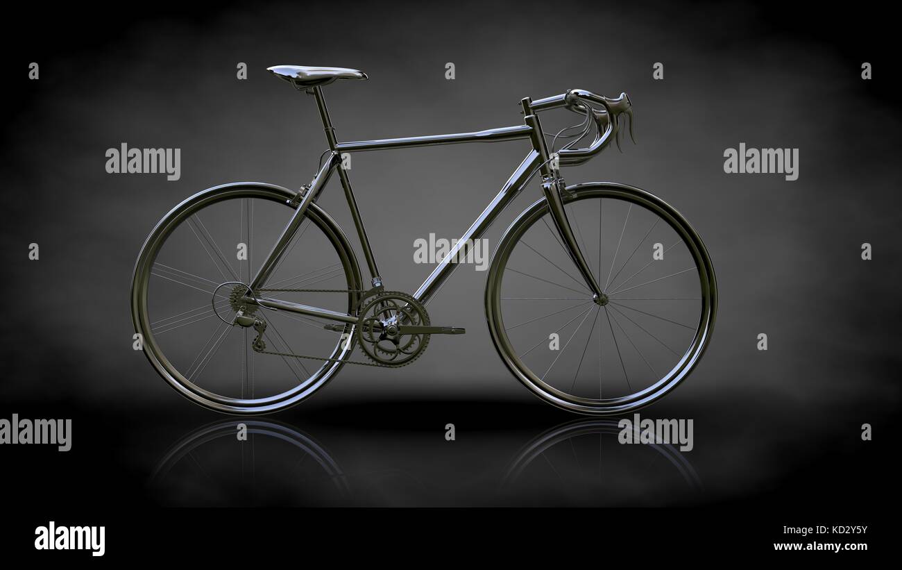 3d rendering of a metalic reflective bike on a dark background Stock ...