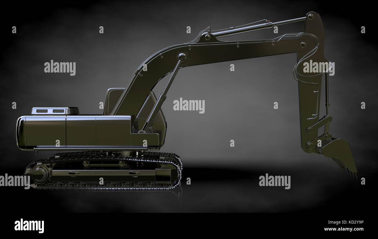 3d rendering of a metalic reflective digger on a dark background Stock ...