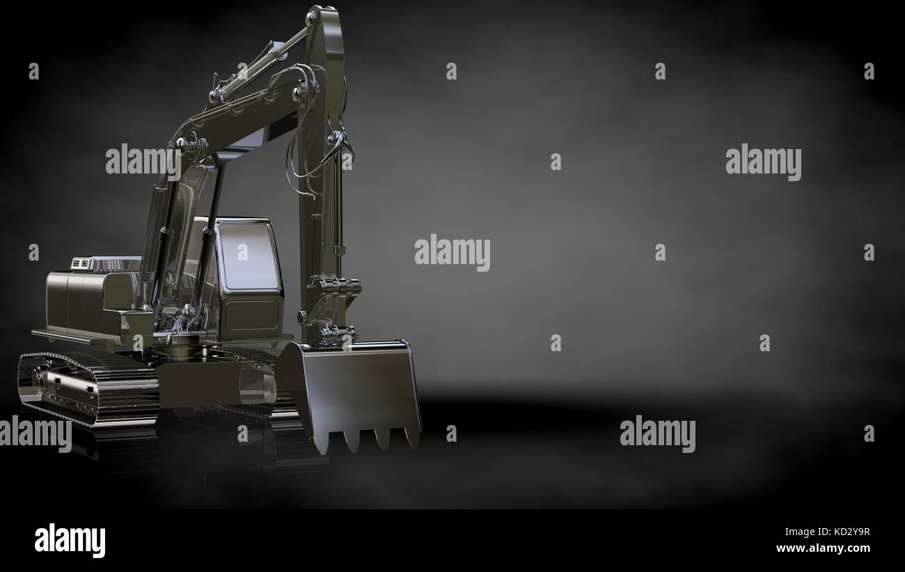 3d rendering of a metalic reflective digger on a dark background Stock ...
