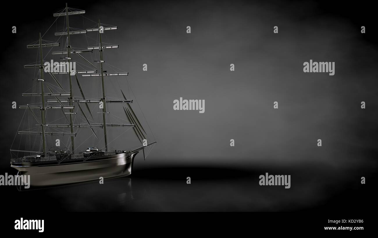 3d rendering of a metalic reflective ship on a dark background Stock ...
