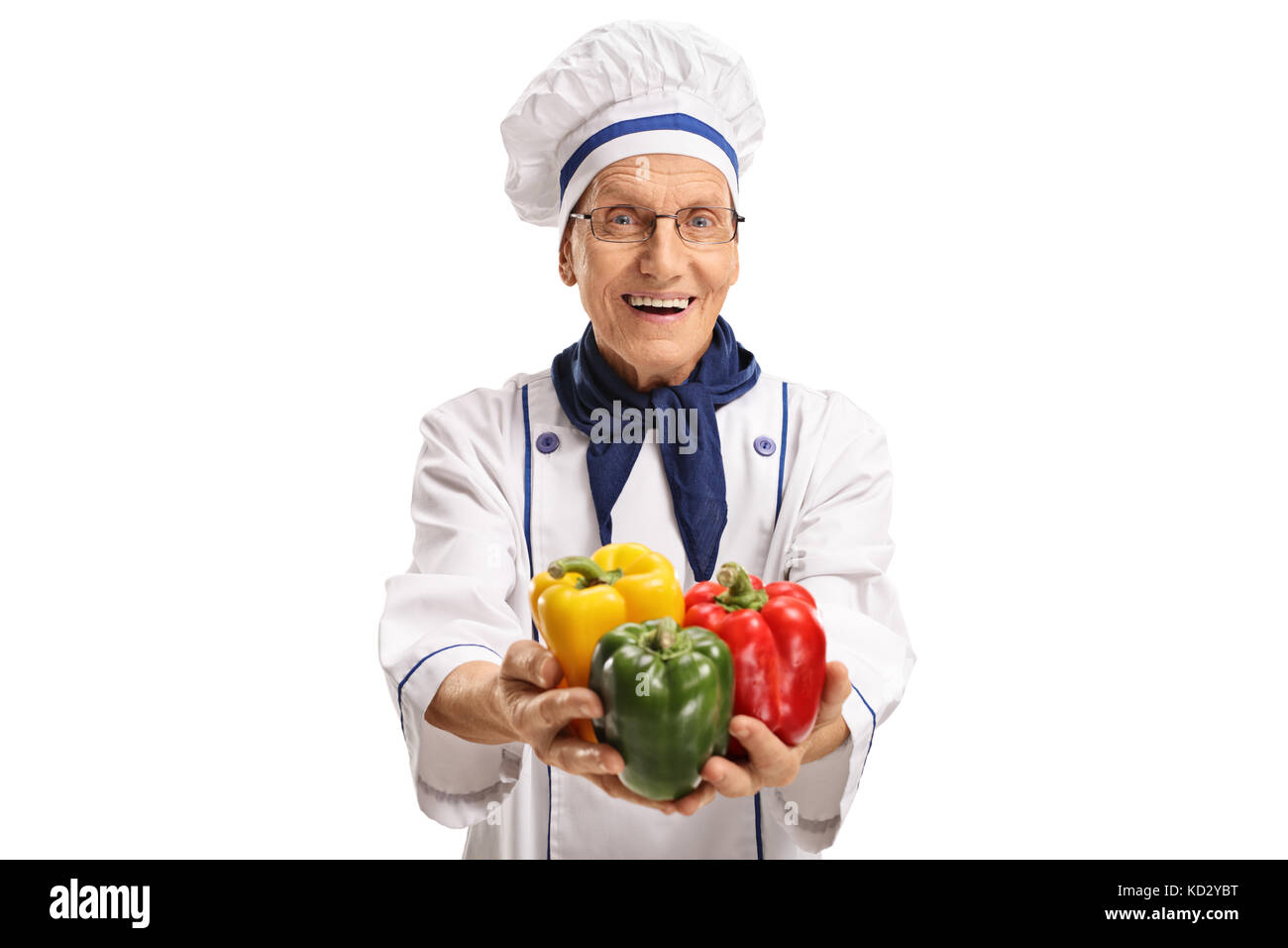 Chef offering peppers isolated on white background Stock Photo - Alamy