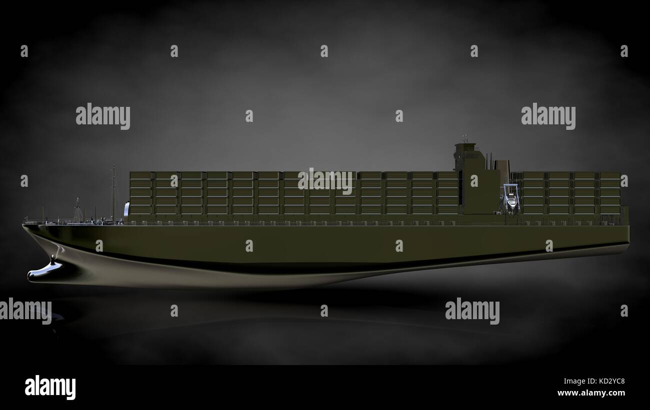 3d rendering of a metalic reflective ship on a dark background Stock ...