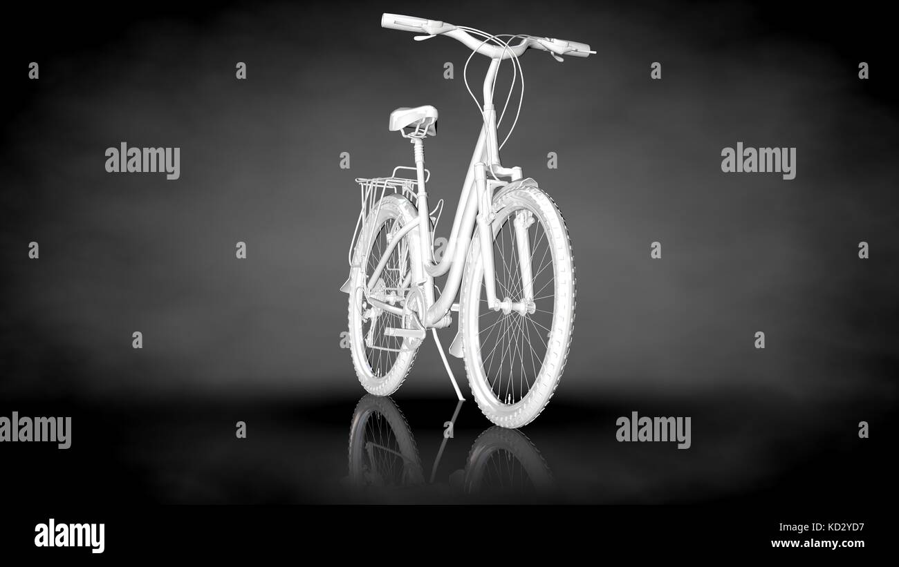 3d rendering of a white reflective bicycle on a dark background Stock ...