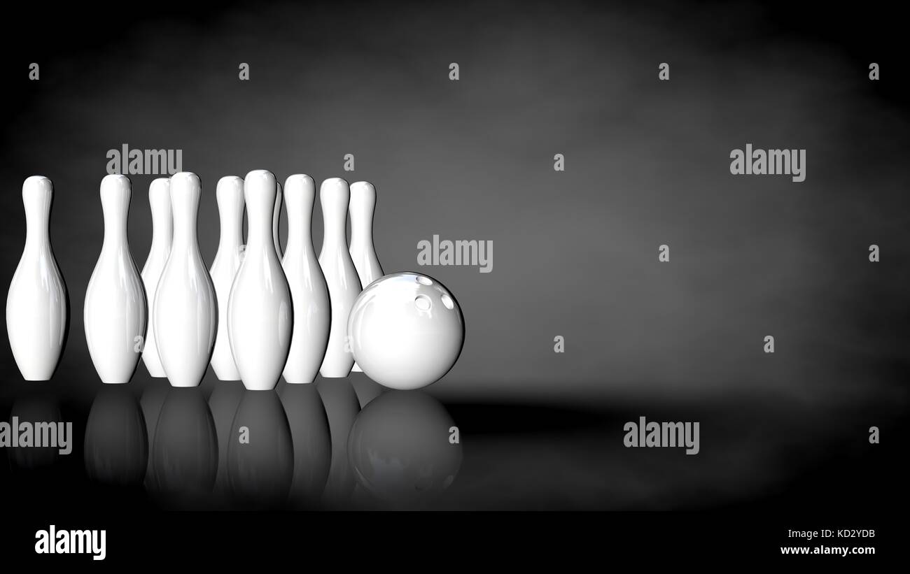 3d rendering of a white reflective bowling set on a dark background ...