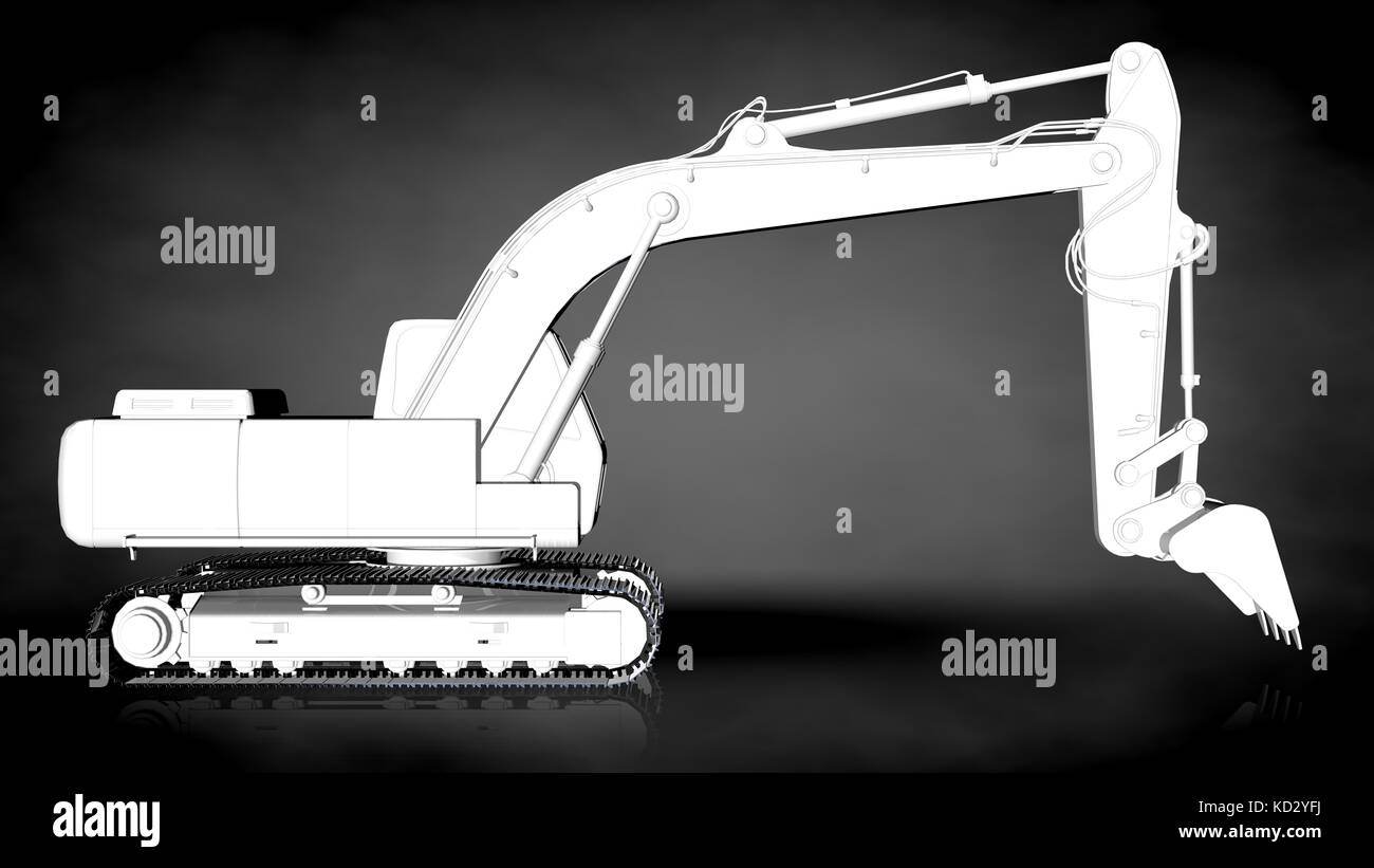 3d rendering of a white reflective digger on a dark background Stock ...