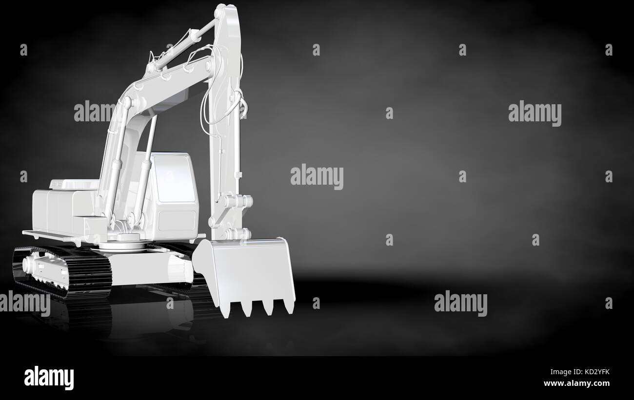 3d rendering of a white reflective digger on a dark background Stock ...