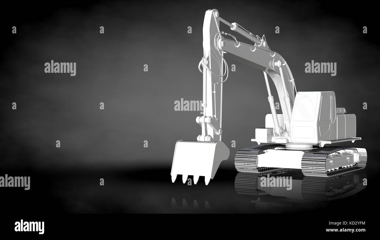 3d rendering of a white reflective digger on a dark background Stock ...
