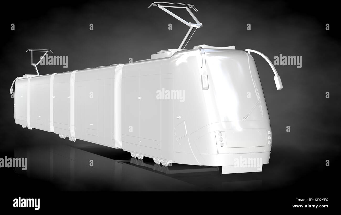 3d rendering of a white reflective train on a dark background Stock ...