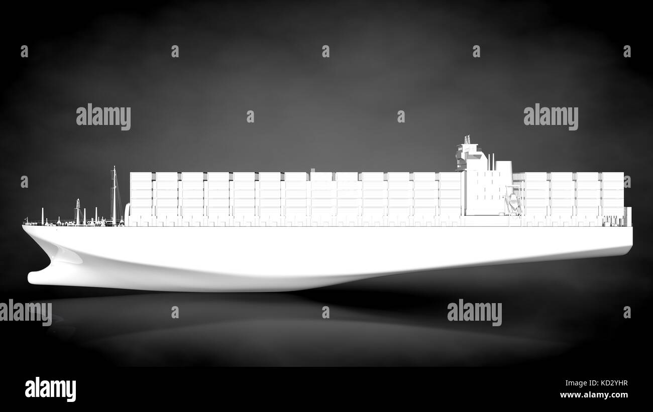 3d rendering of a white reflective ship on a dark background Stock ...