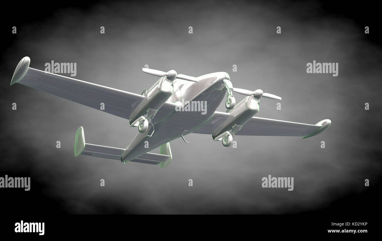 3d rendering of a reflective airplane with green outlined lines as ...