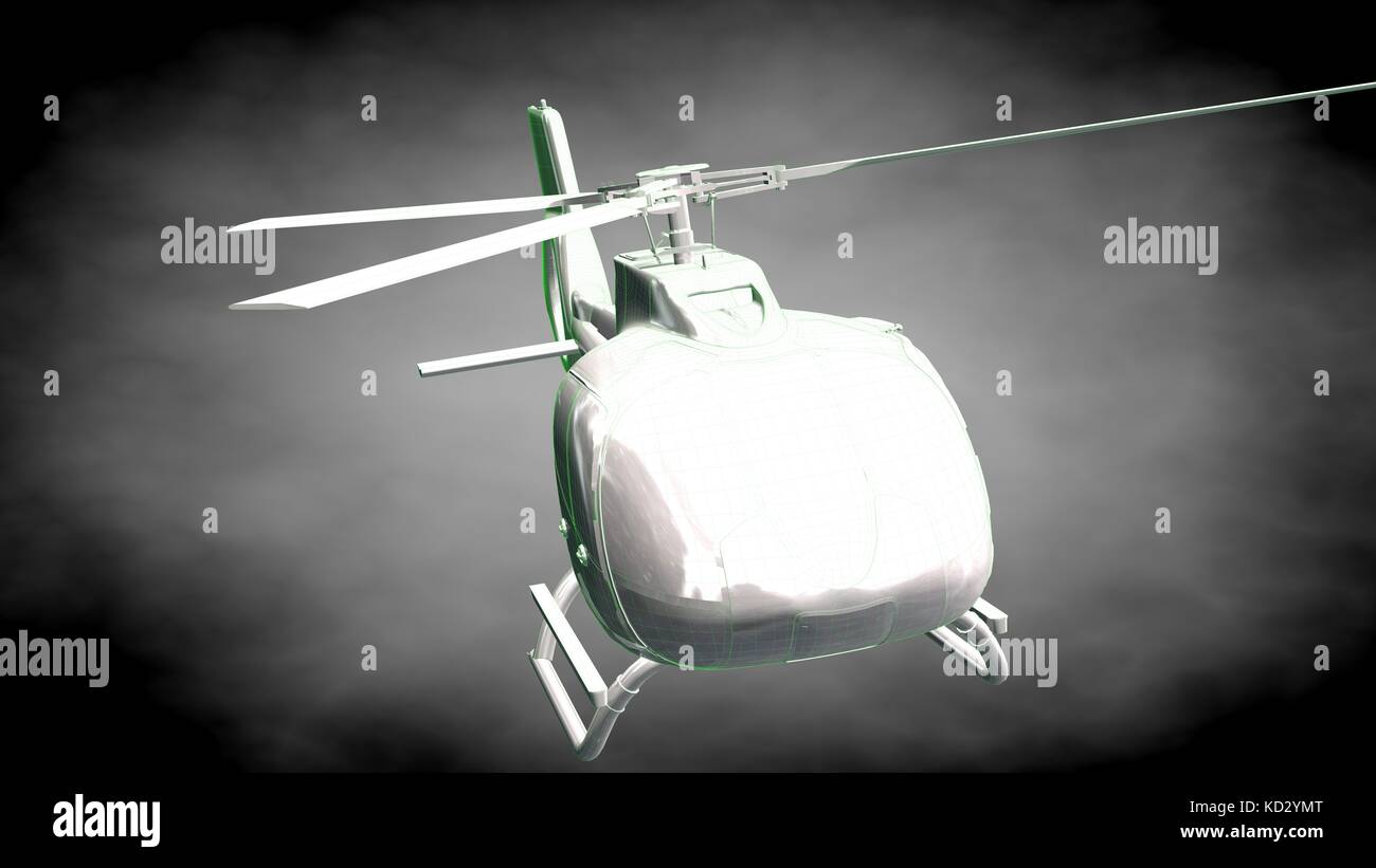3d rendering of a reflective helicopter with green outlined lines as ...