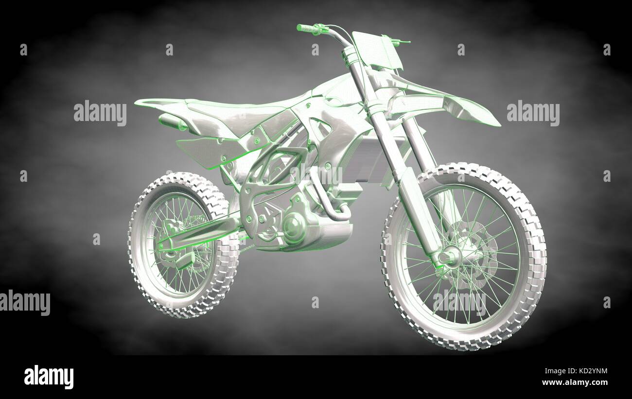 3d rendering of a reflective motor with green outlined lines as ...