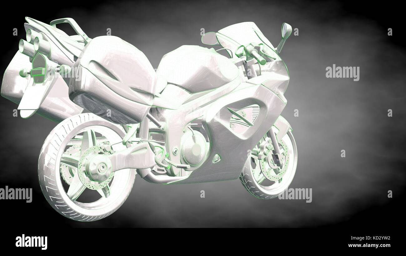 3d rendering of a reflective motor with green outlined lines as ...