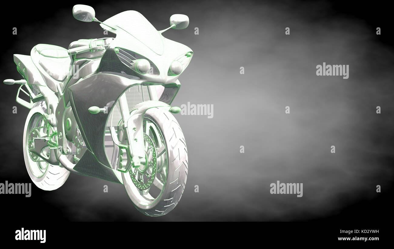 3d rendering of a reflective motor with green outlined lines as ...