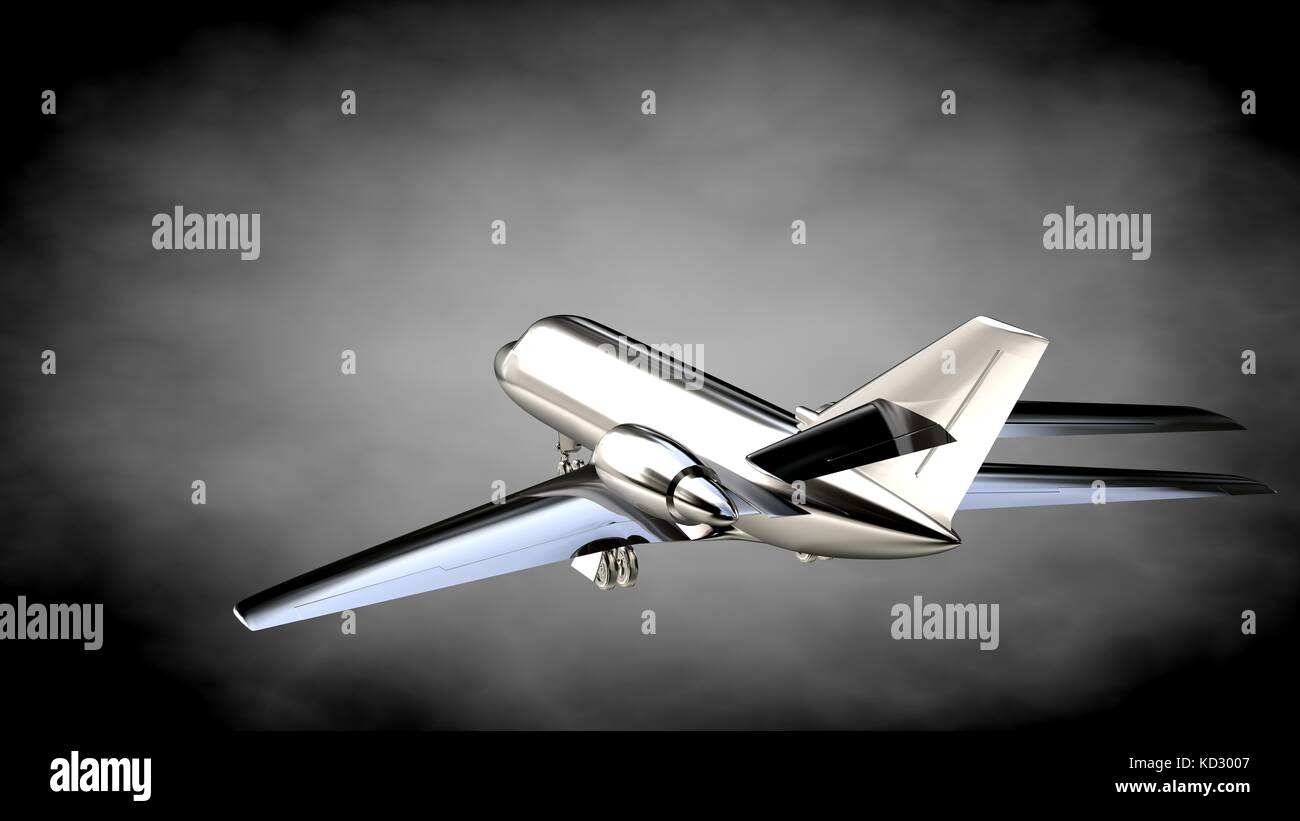 3d rendering of a metalic reflective airplane on a dark background ...