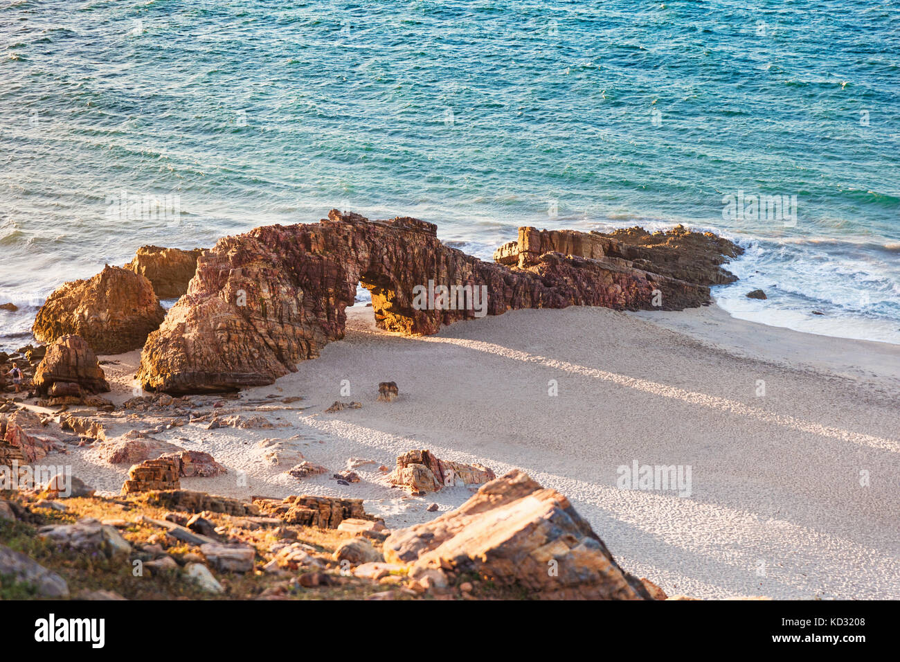 Elevated view of rock formation on beach, Jericoacoara national park ...