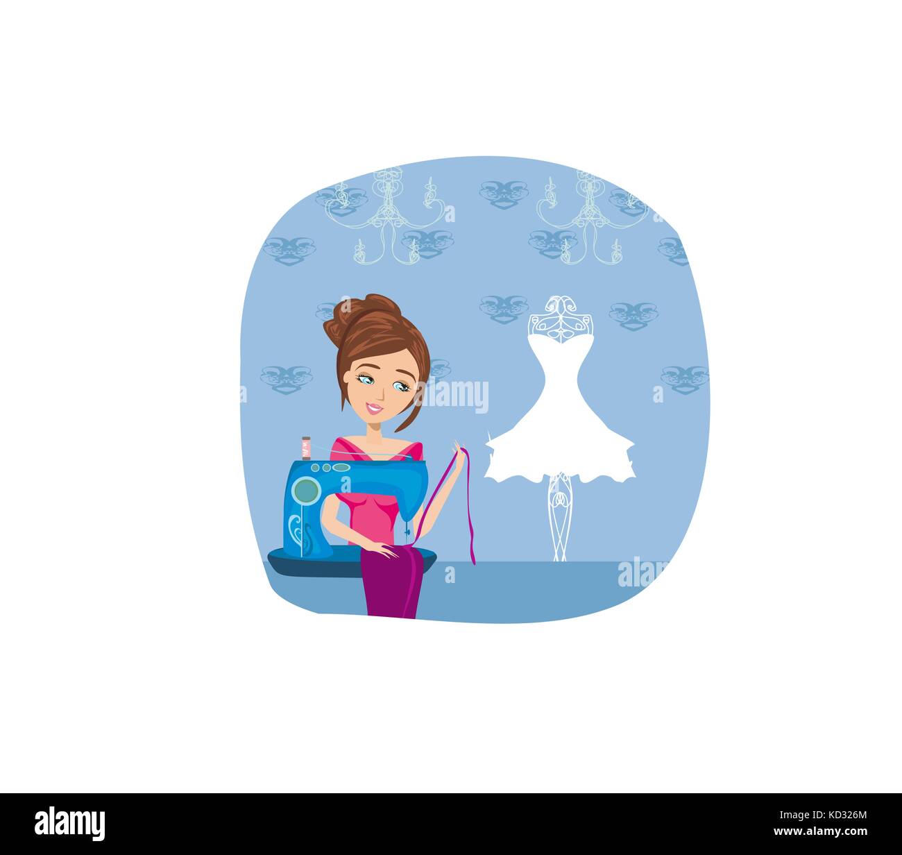 girl with sewing machine Stock Vector Image & Art - Alamy