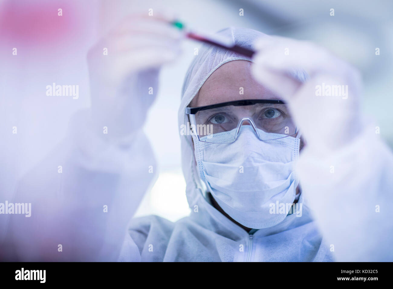 Laboratory worker examining liquid filled test tube Stock Photo - Alamy