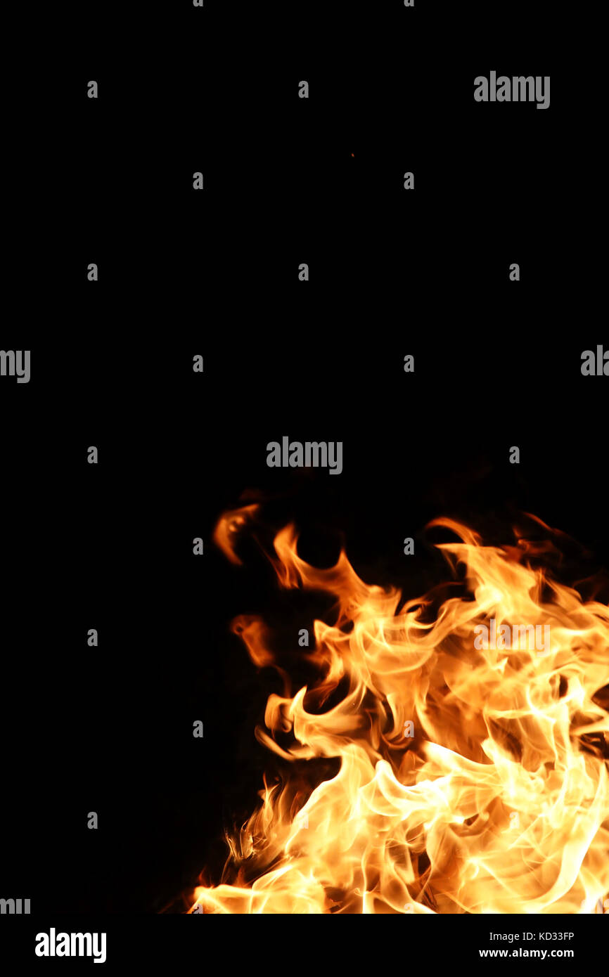 Tongues of flame of fire of orange-yellow color from burning fir Stock ...