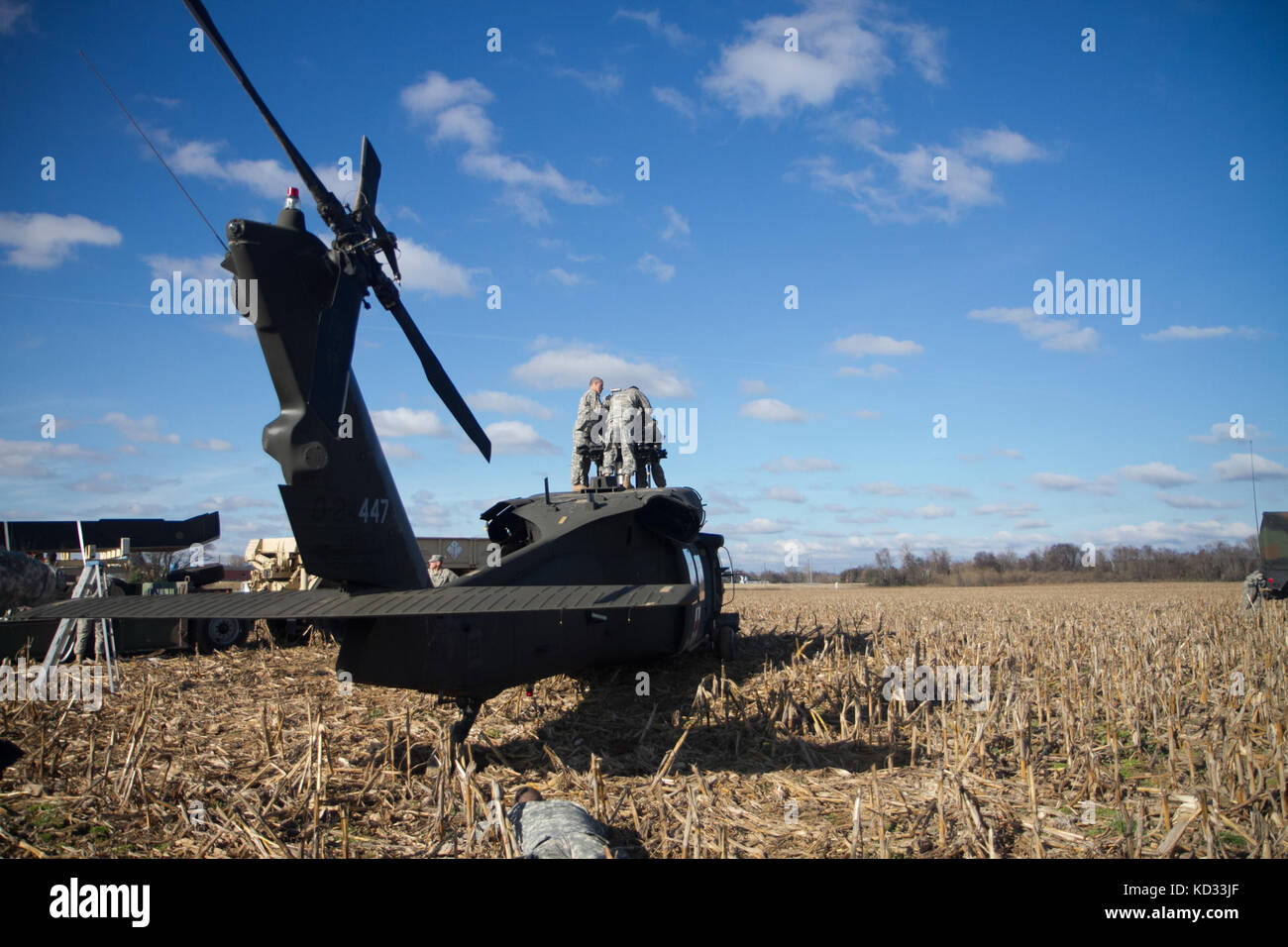 U.S. Soldiers from the S.C. Army National Guard work to prepare a UH-60 ...