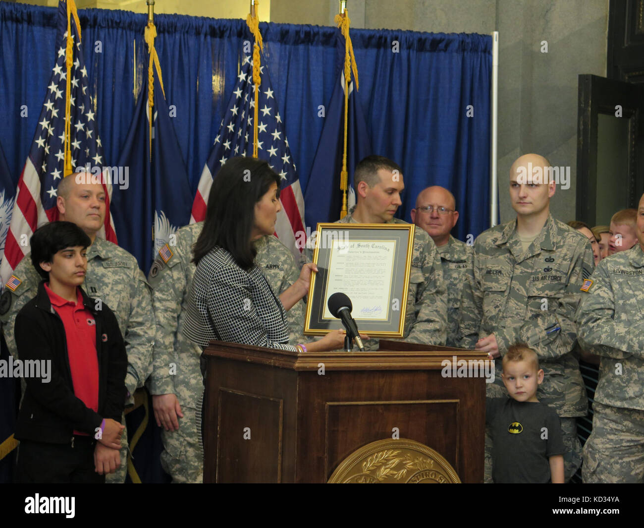 South Carolina Governor Nikki Haley reads a proclamation recognizing ...