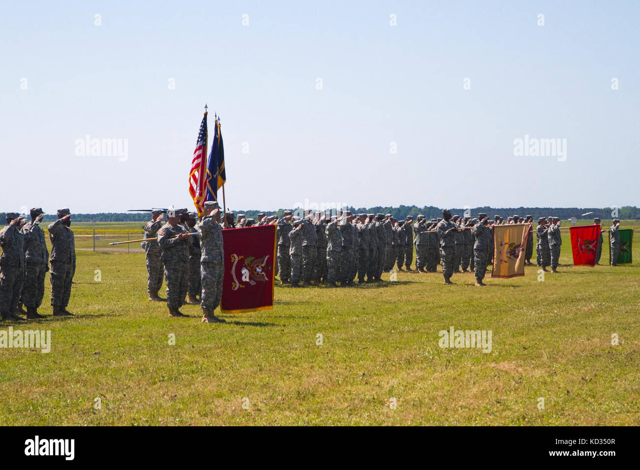 U.S. Soldiers stand in formation during a change of command ceremony ...