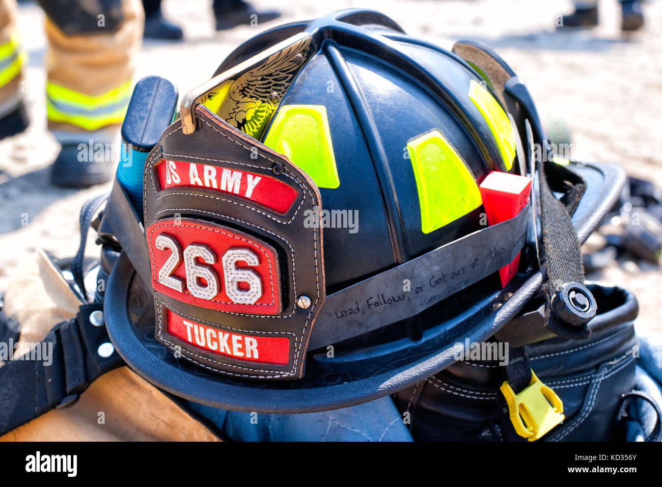A S.C. National Guard firefighting helmet sits atop firefighting ...