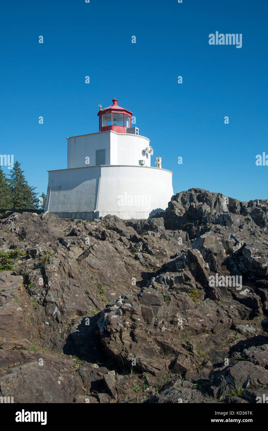Amphitrite Lighthouse, Ucluelet, Vancouver Island, Canada Stock Photo ...