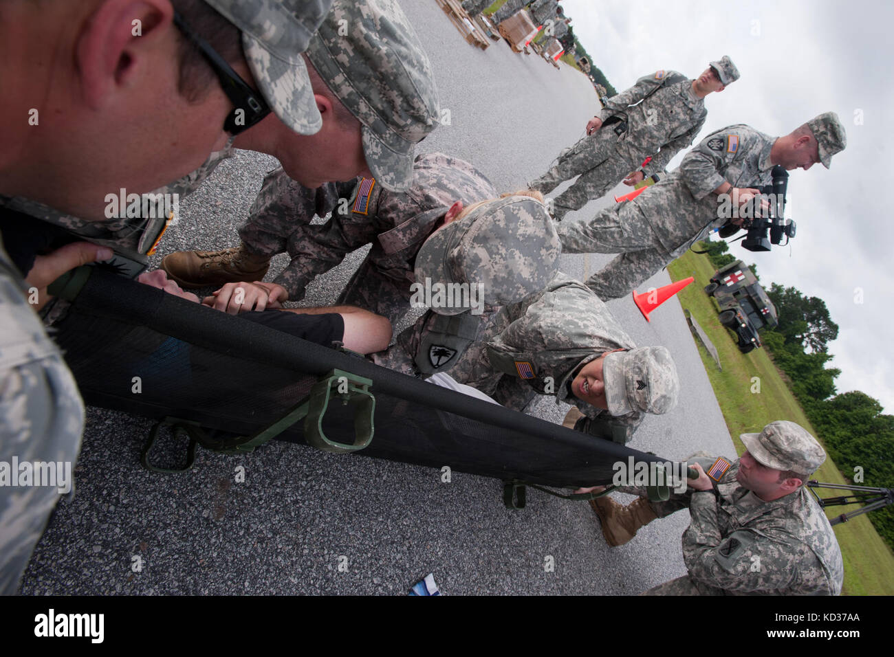 U.S. Army Soldiers, S.C. Army National Guard, load a simulated casualty ...
