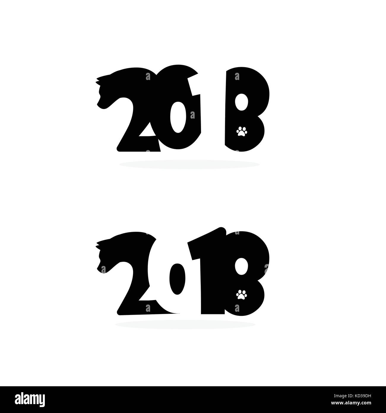 Happy new year 2018 Text Design with head and footprint of dog symbol ...