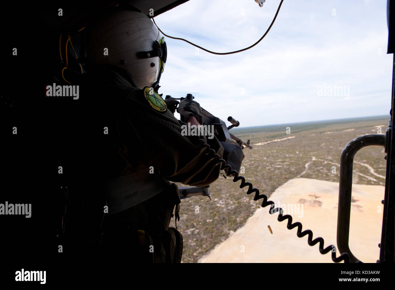 U.S. Navy Naval Air Crewman Mike Jones assigned to Helicopter Anti ...