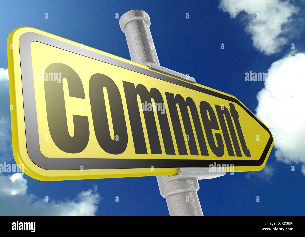 Yellow road sign with comment word under blue sky image with hi-res ...