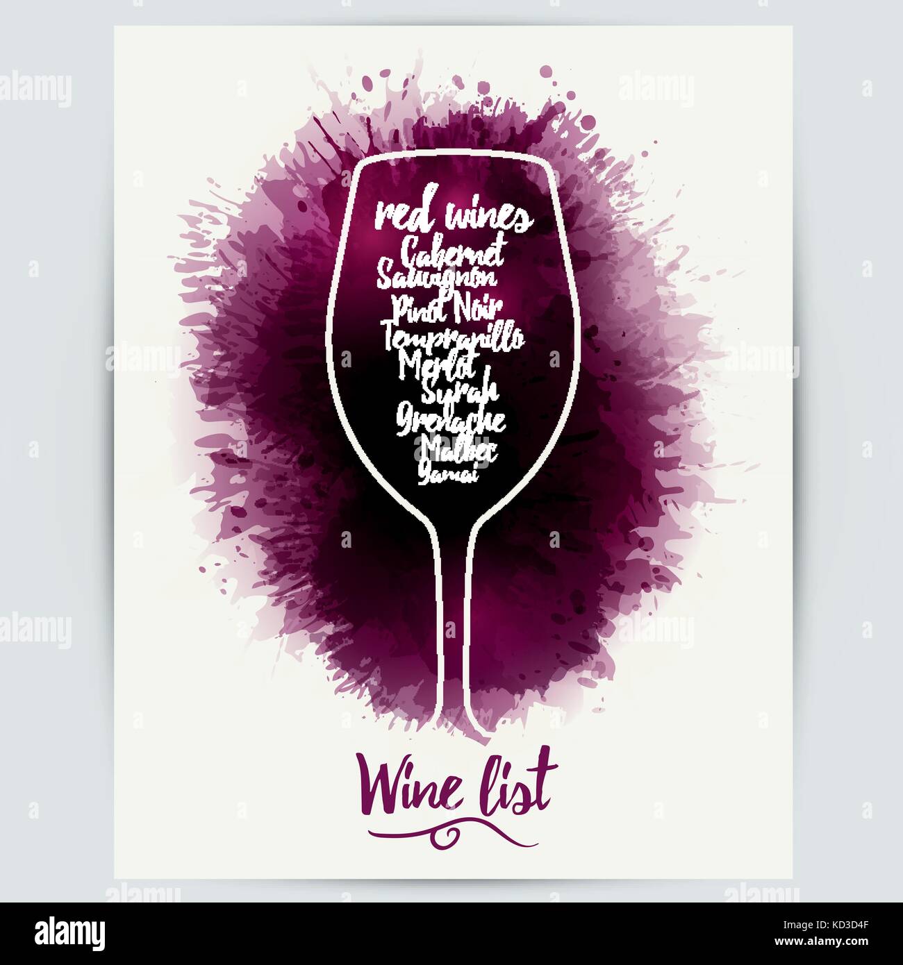 Design template list, wine tasting or invitation. Illustration glass of ...