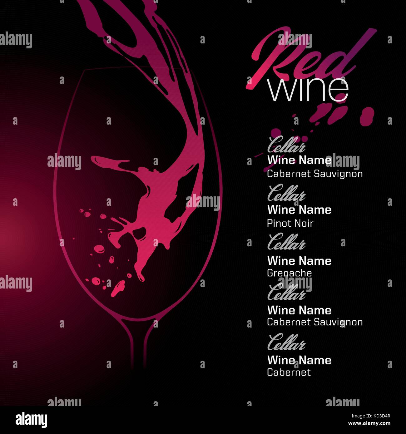 Silhouette wine glass with liquid effect, color red wine. Template ...