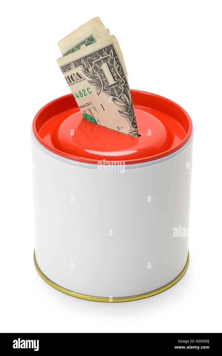 Small Donation Can with Money Isolated on a White Background Stock ...