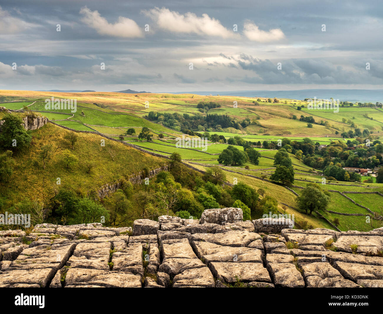 View over Malhamdale from Malham Cove Yorkshire Dales England Stock ...
