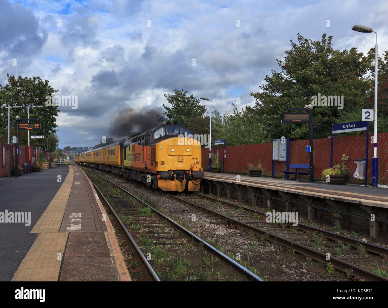 Colas Railfreight class 37 locomotive passing Bare lane (Morecambe line ...