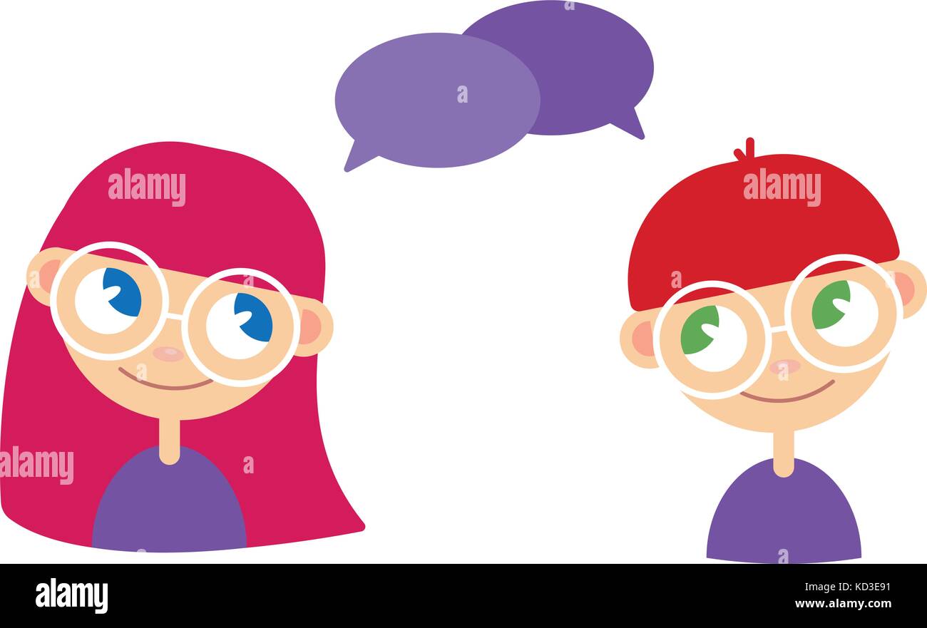 Two cartoon style kids, comics speak bubbles with empty space for text ...