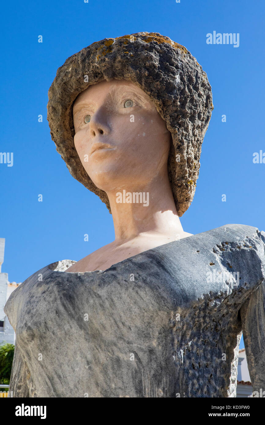 A statue of Dom Sebastiao in the historic old town of Lagos in Portugal ...