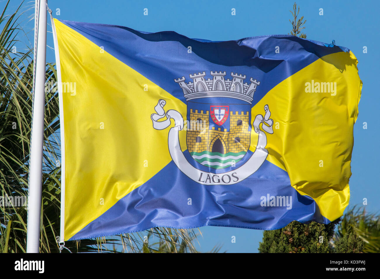 The flag of the Algarve city of Lagos in Portugal Stock Photo - Alamy